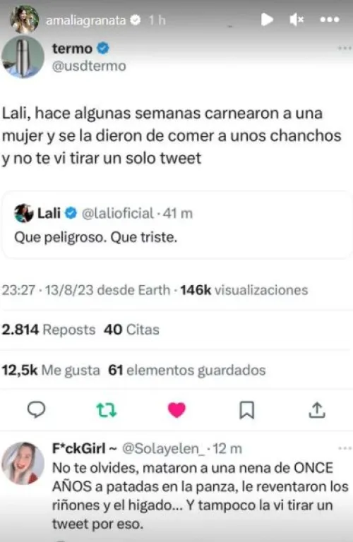 El fuerte mensaje de Amalia Granata a Lali luego de que criticara a ... El fuerte mensaje de Amalia Granata a Lali luego de que criticara a ...